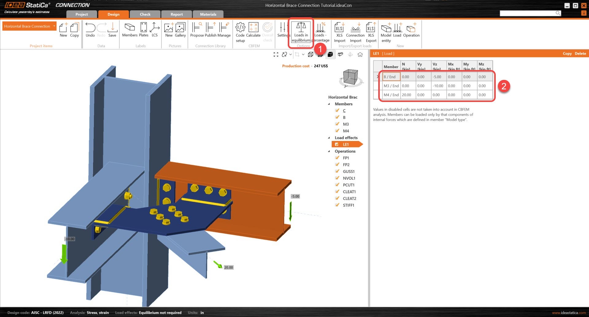 Horizontal beam-column-brace gusset (AISC) | IDEA StatiCa
